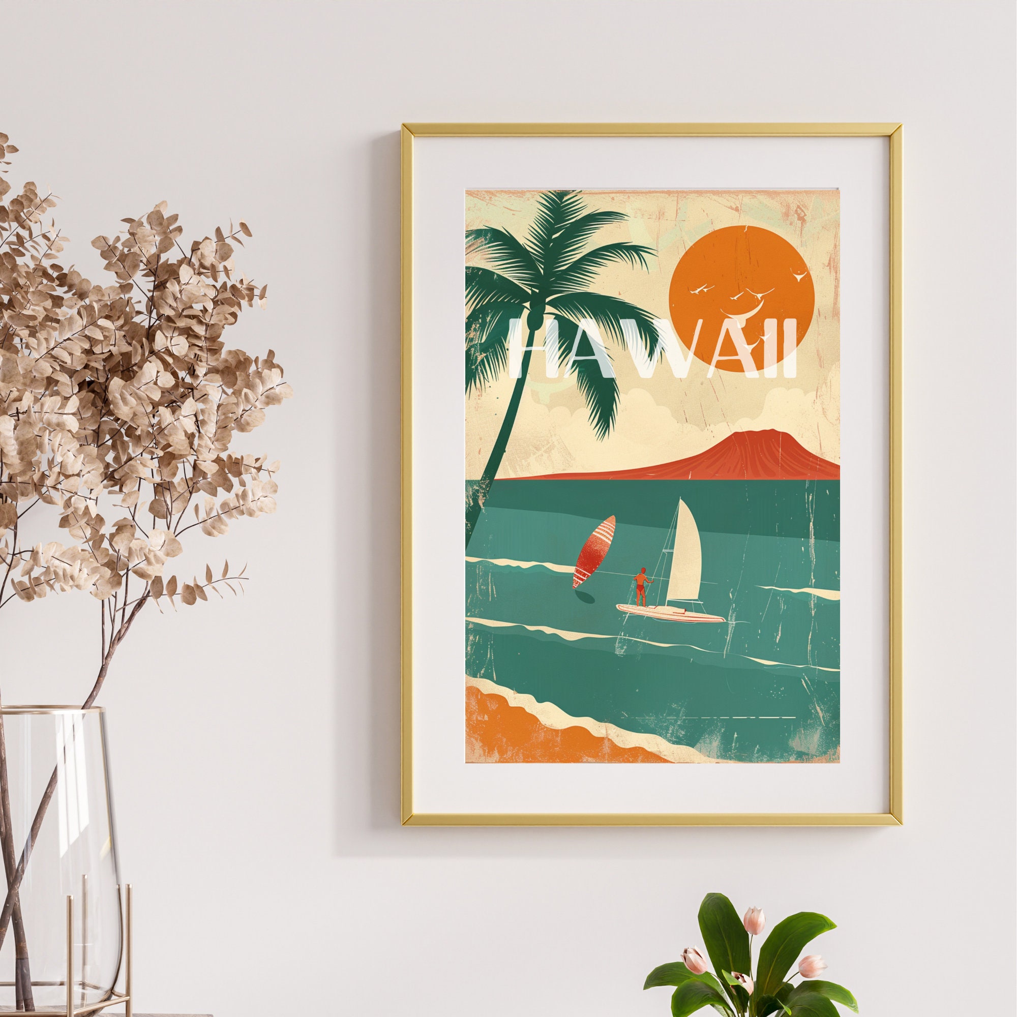 Vintage Retro Hawaii Travel Art Poster, Retro Hawaii Travel Poster ...