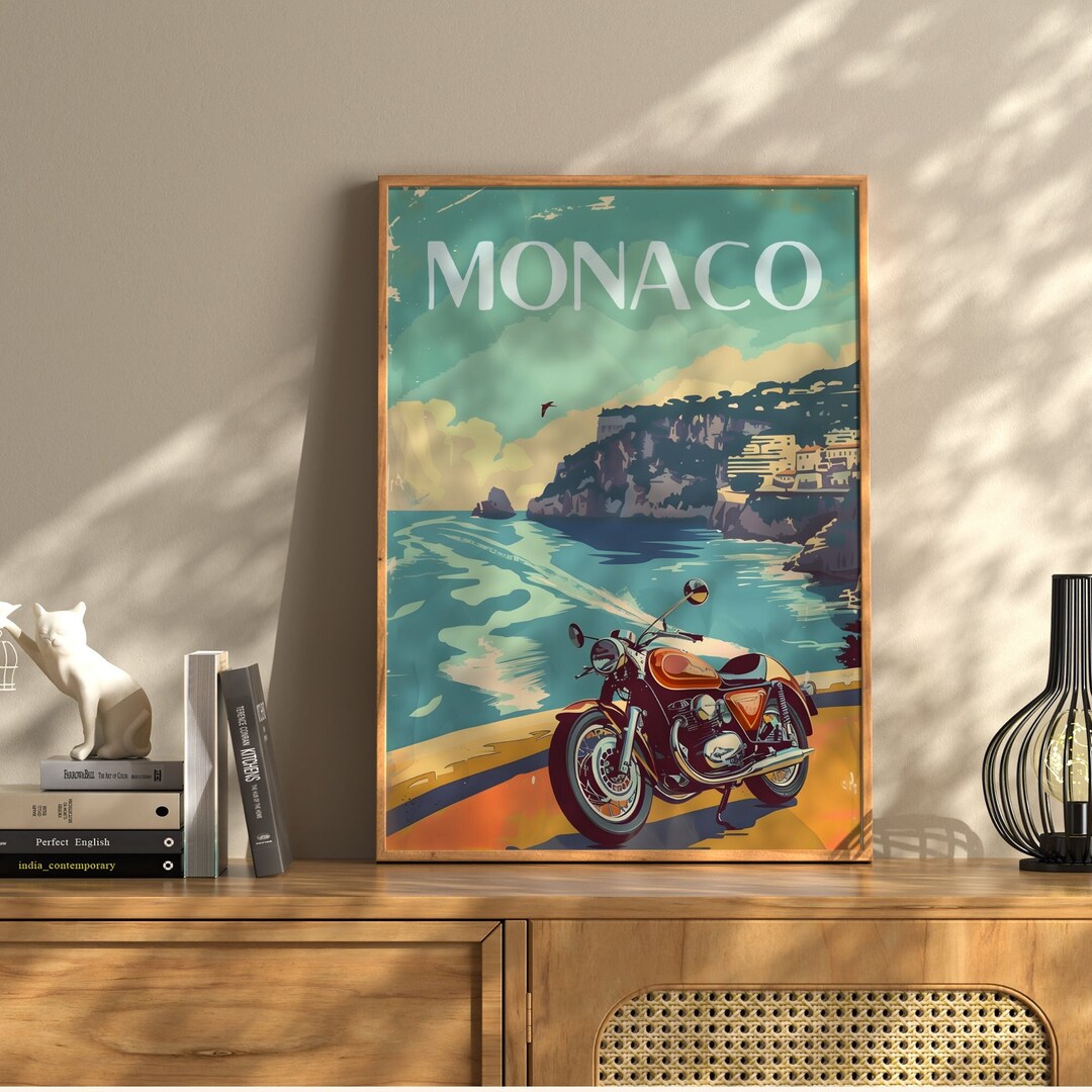 Vintage Retro Monaco French Riviera Travel Art Poster, Retro Monaco ...