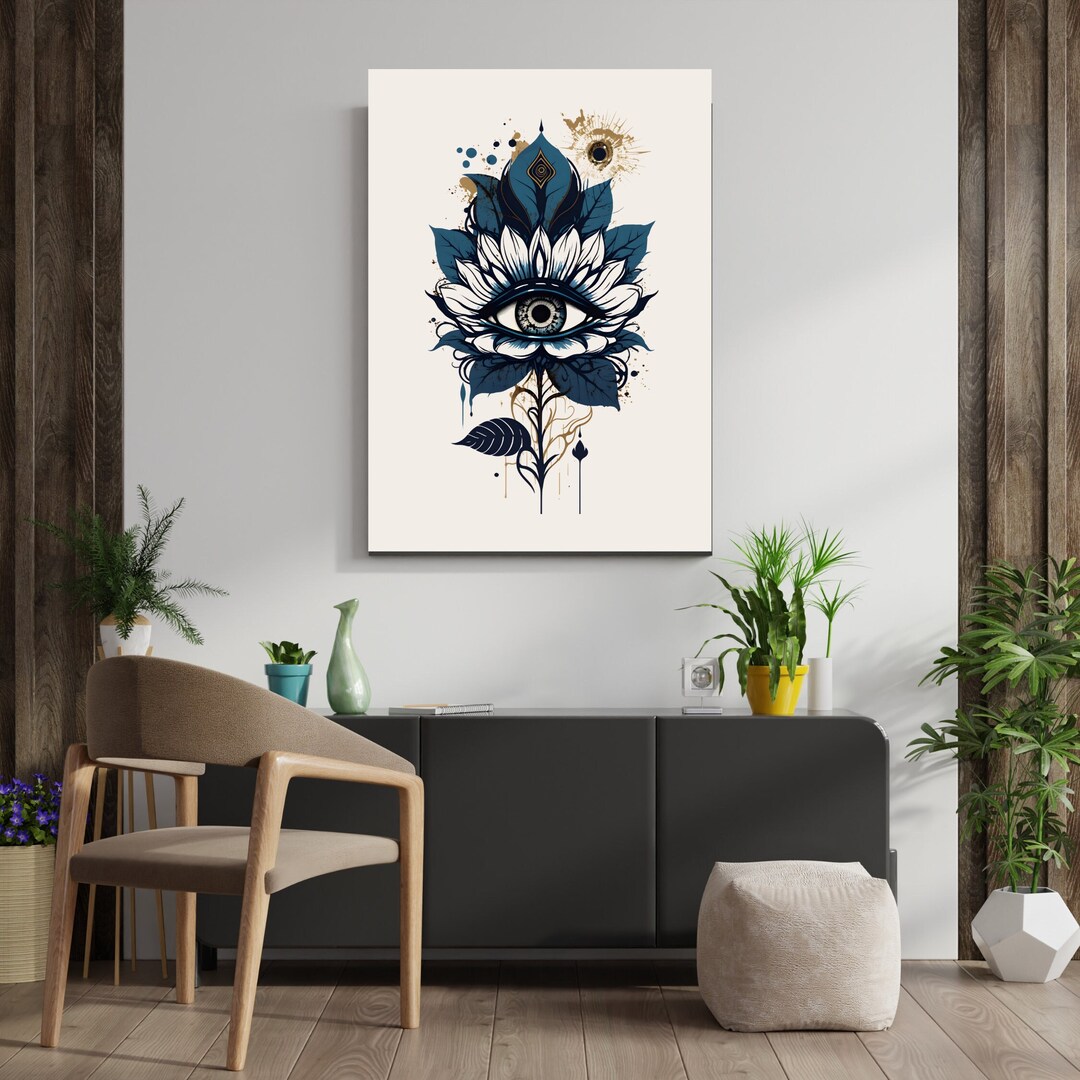 Blue Lotus Flower Evil Eye Art Print Poster | Home Protection Decor ...