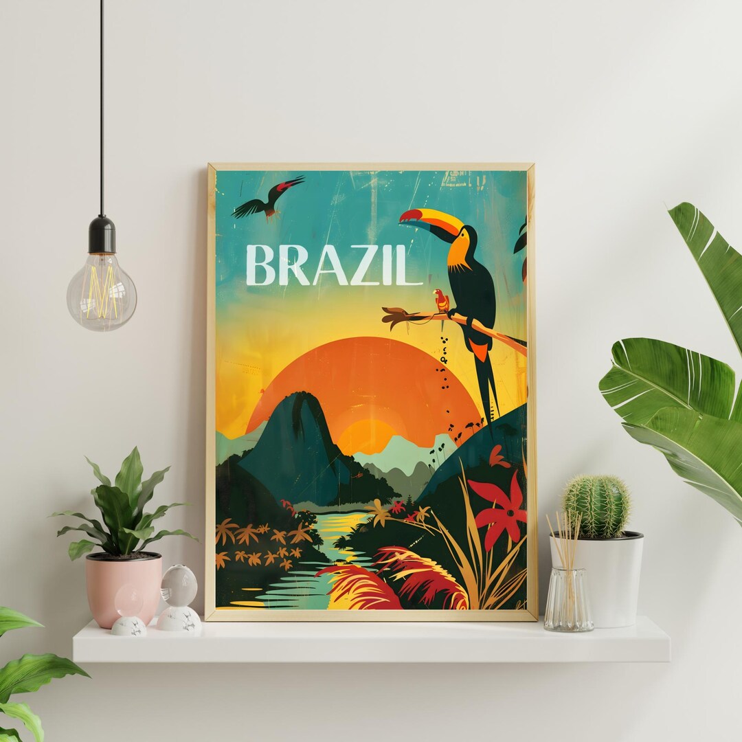 Wood Framed Retro Rio De Janeiro Wall Art Print, Vintage Minimal Brazil ...