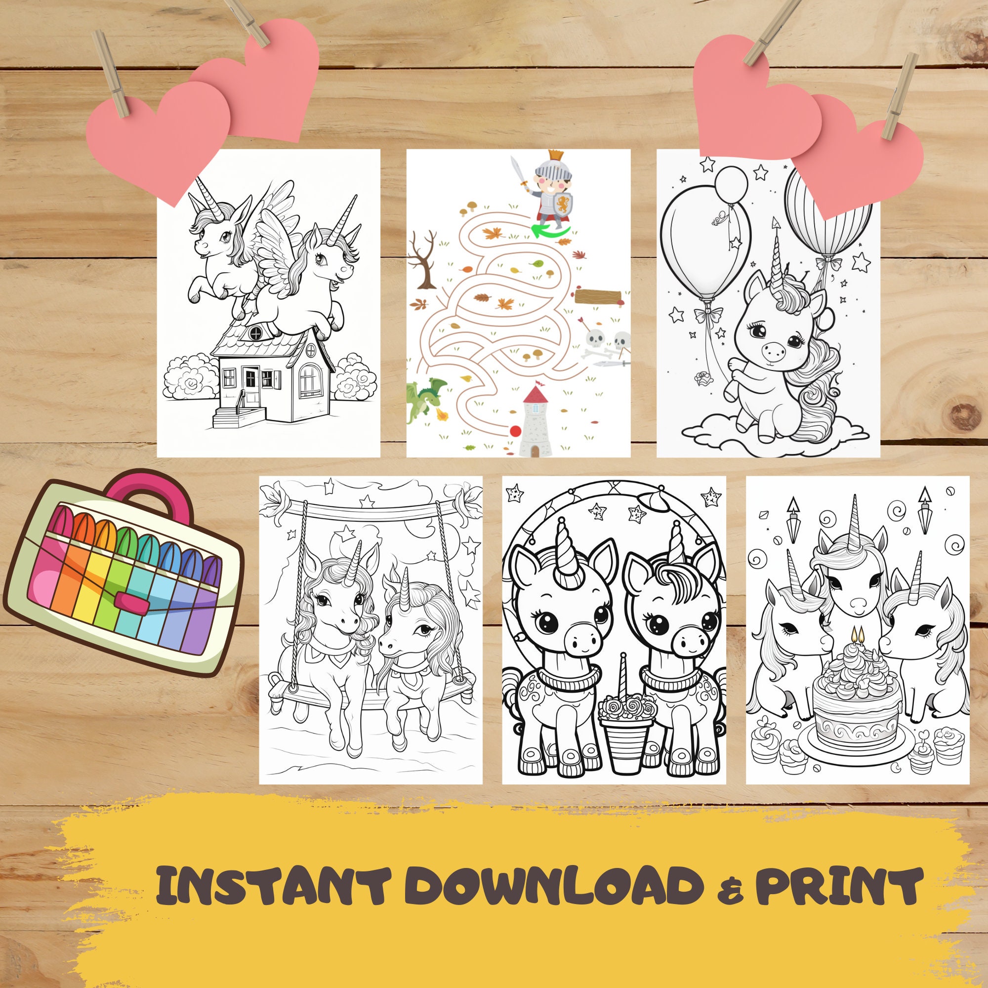 30cute Unicorn Coloring and Maze Activity Pages for Kids, Unicorn ...