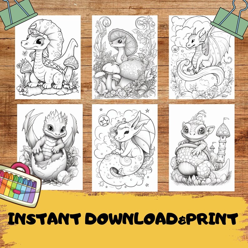 Baby Dragon Fantasy 20 Coloring Pages for Kids, Kids Activity Pages ...