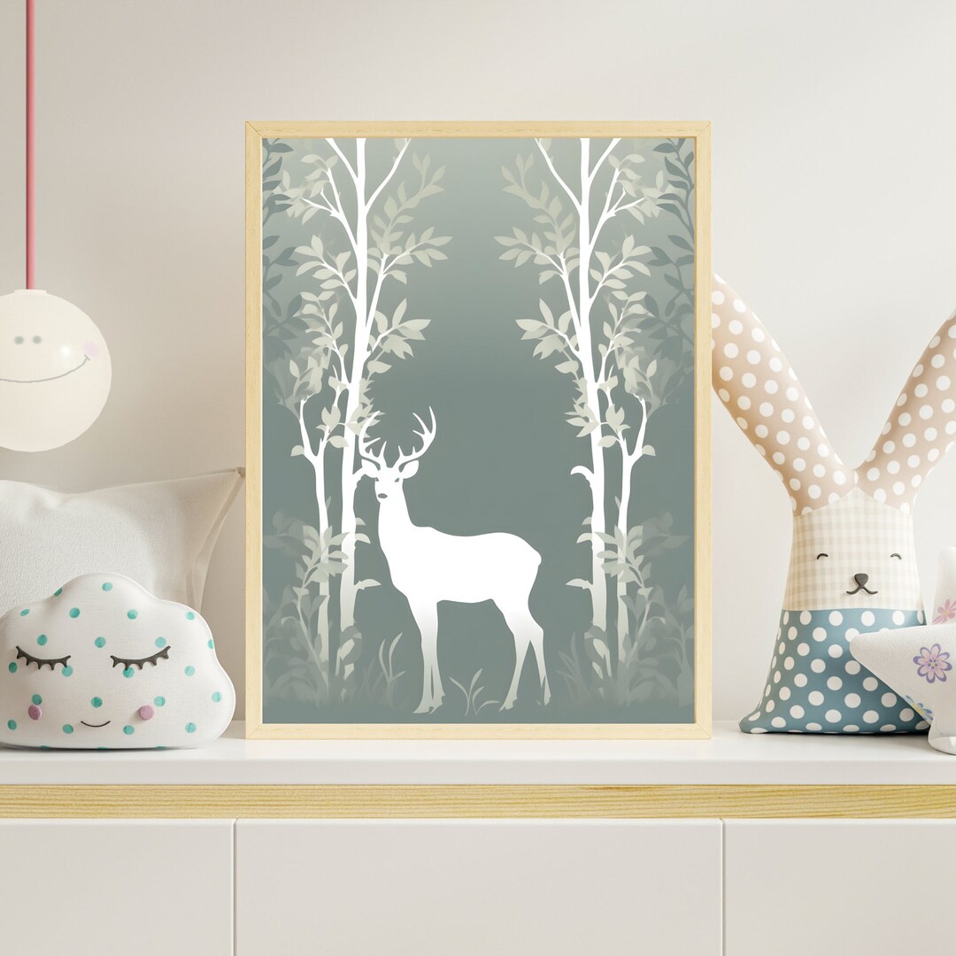 Boho Kids Nursery Sage Green Baby Deer Wall Art, Woodland Safari Wall ...