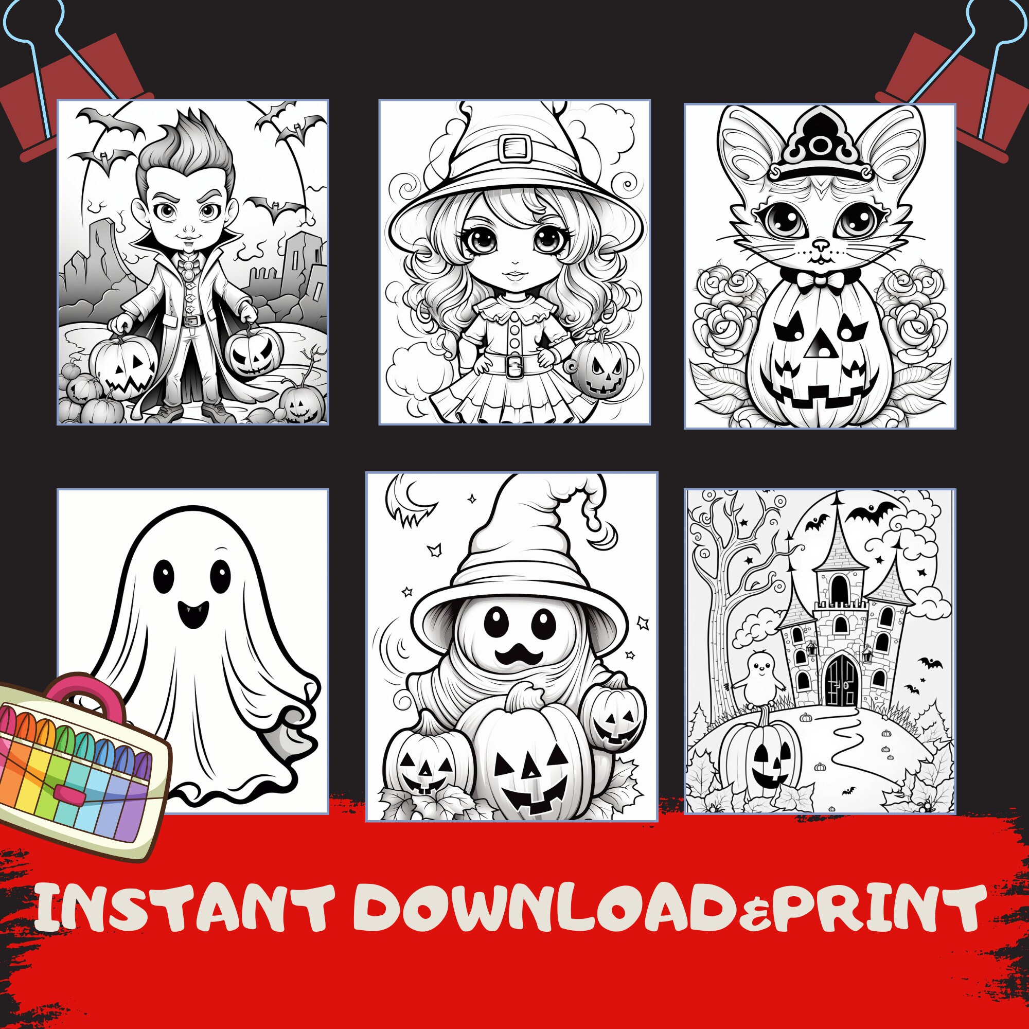 Halloween Kids 24 Coloring Pages, Kids Activity Pages, Printable ...