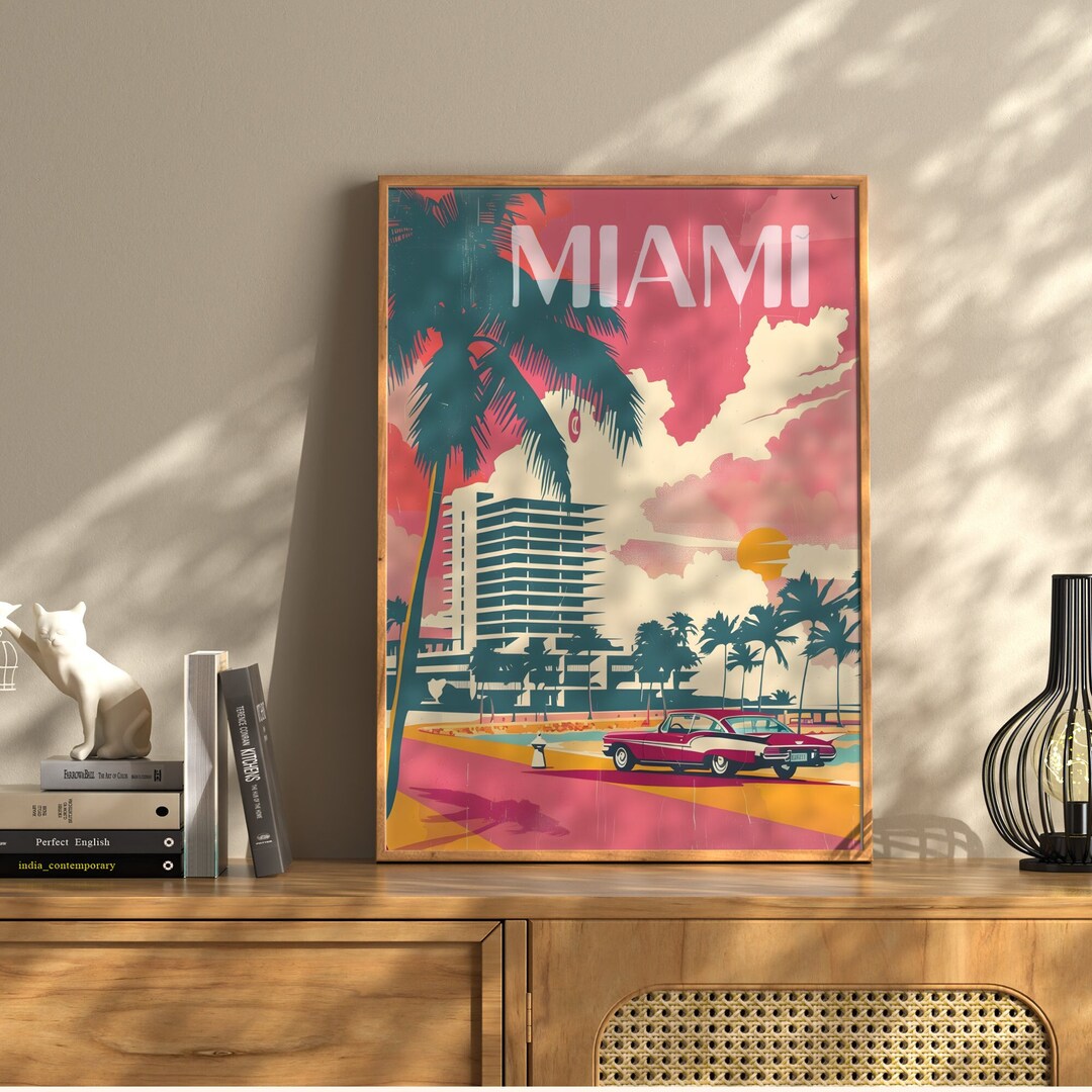 Vintage Retro Miami Travel Art Poster, Retro Miami Travel Poster, Retro ...