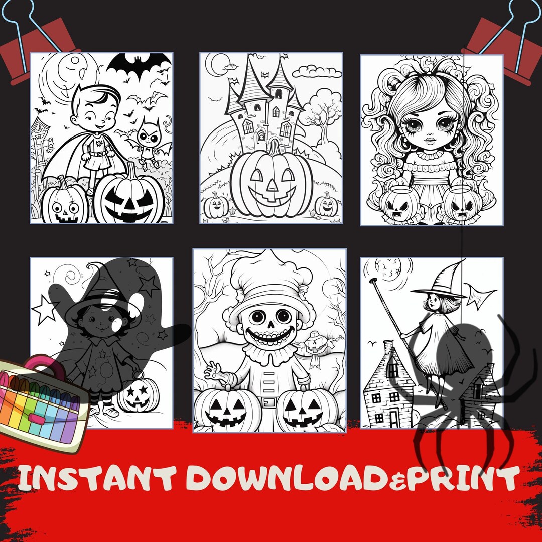 Halloween Kids 24 Coloring Pages, Kids Activity Pages, Printable ...