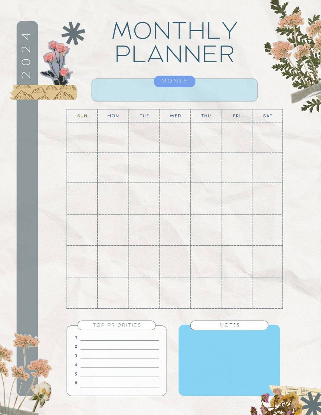 Blue and Grey Themed Monthly Planner - Etsy
