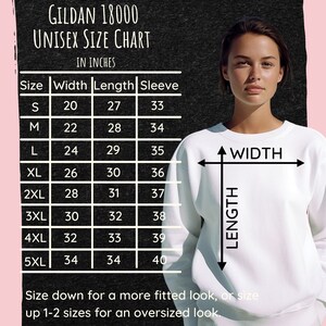 Gildan 18000 Size Chart for Mockup, Unisex Crewneck Sweatshirt, Pretty ...