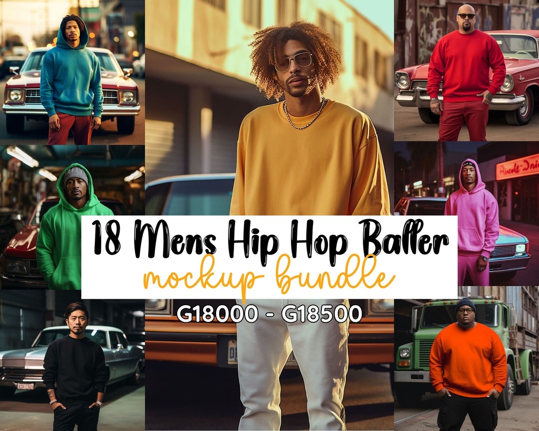 18 Men's Baller Mockup Bundle Gildan 18000 Sweatshirts and 18500 ...