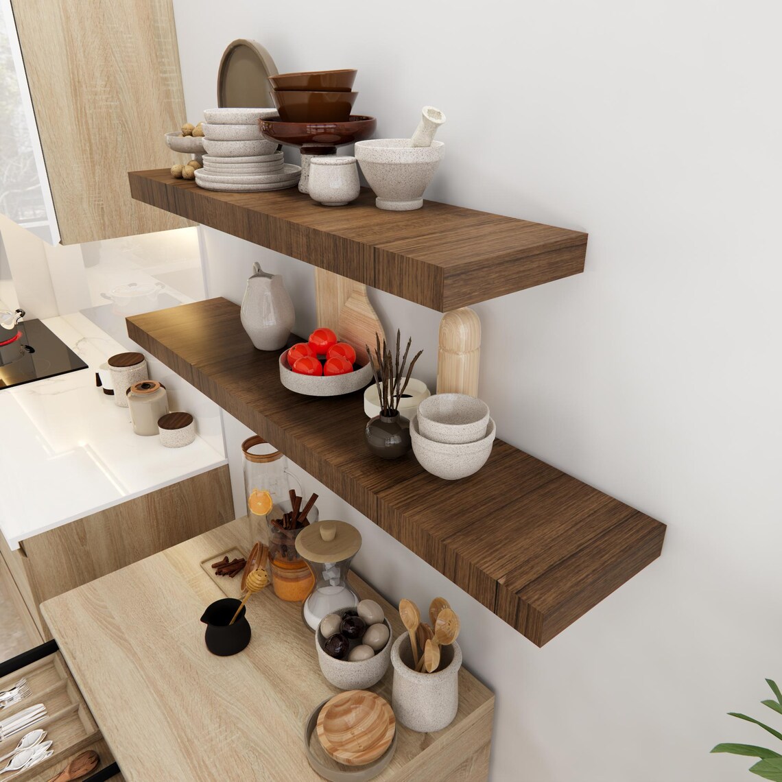 Farmhouse Walnut Floating Shelves, Custom Made Shelves, Laundry Room ...