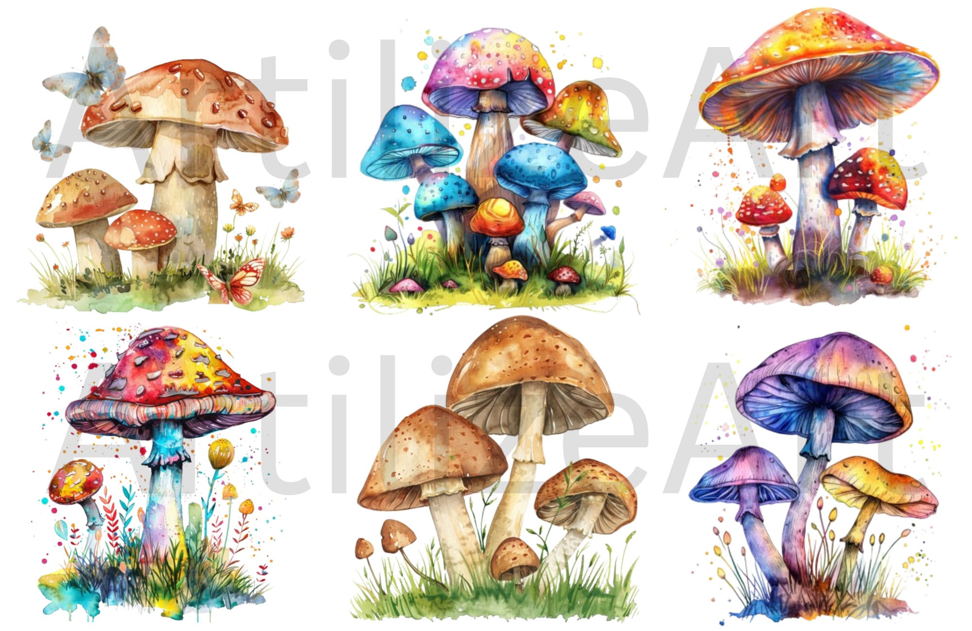 Watercolor Spring Mushrooms Clipart - Spring Watercolor PNG Format ...