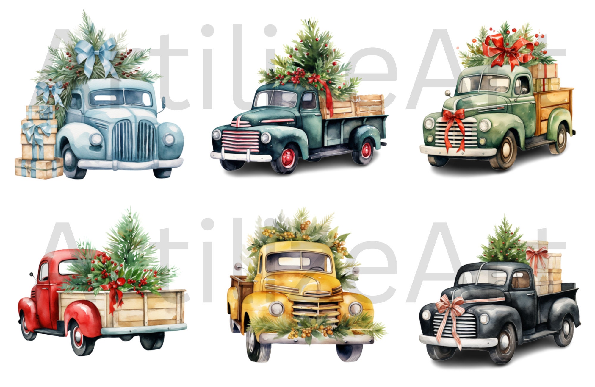 Christmas Vintage Trucks Clipart Bundle - Vintage Truck Christmas Png ...