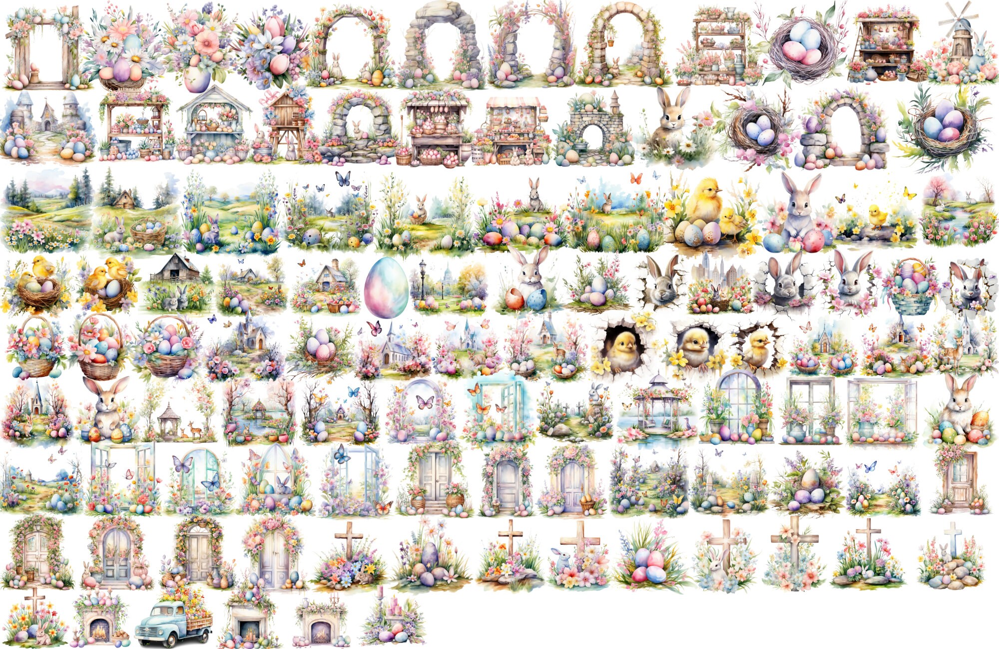 200 Watercolor Easter Clipart Bundle - Easter Png Transparent - Instant ...