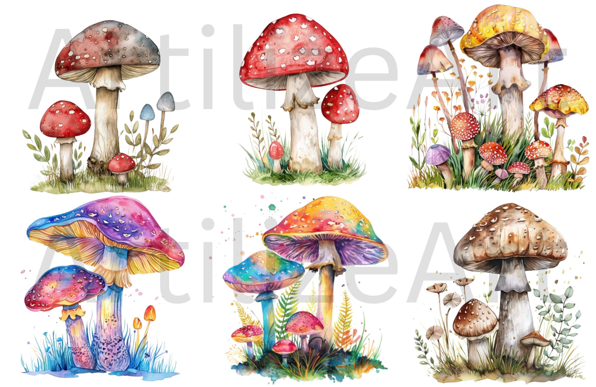 Watercolor Spring Mushrooms Clipart - Spring Watercolor PNG Format ...