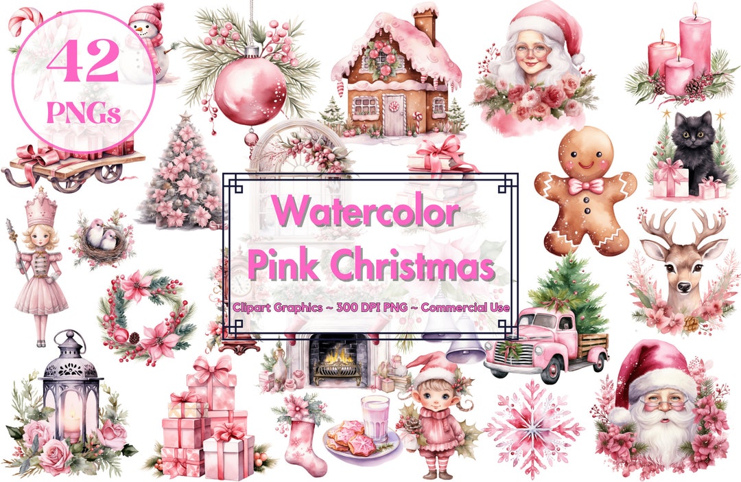 Pink Christmas Clipart Bundle - Christmas Pink Png Transparent ...