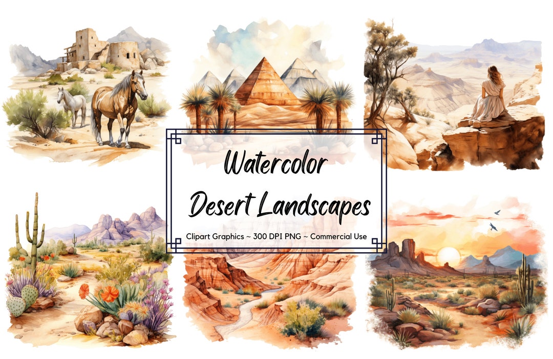 Watercolor Desert Landscapes Clipart - Watercolor PNG Format Instant ...