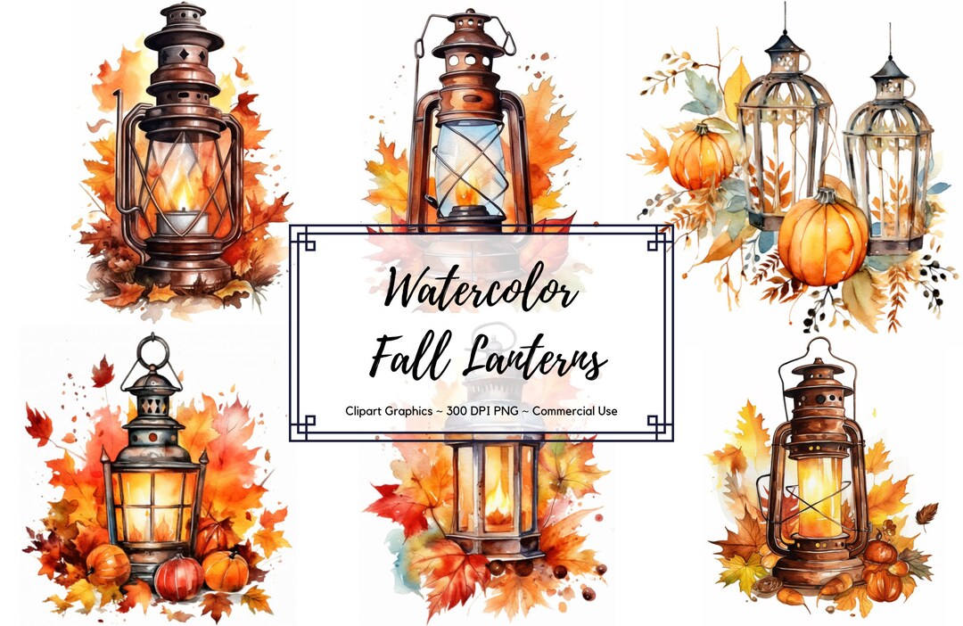 Watercolor Fall Lanterns Clipart - Autumn Png Bundle - Instant Download ...