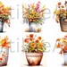 Watercolor Fall Flower Pots Clipart - Autumn Png - Instant Download ...