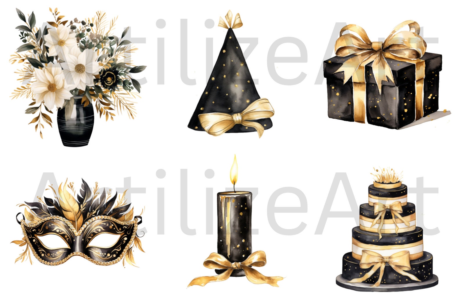 Watercolor New Years Clipart Bundle - New Year Png Transparent ...