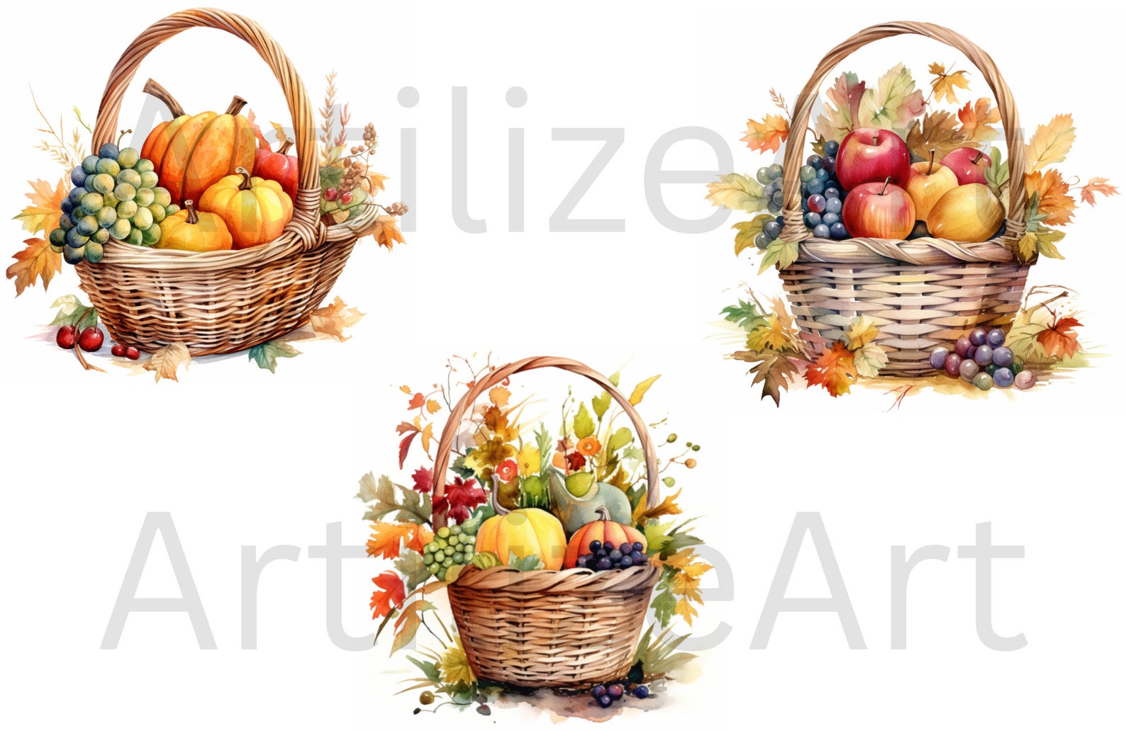 Watercolor Fall Baskets Clipart - Autumn Png - Instant Download ...