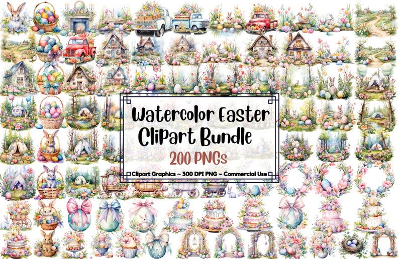 200 Watercolor Easter Clipart Bundle Easter Png Transparent Instant ...