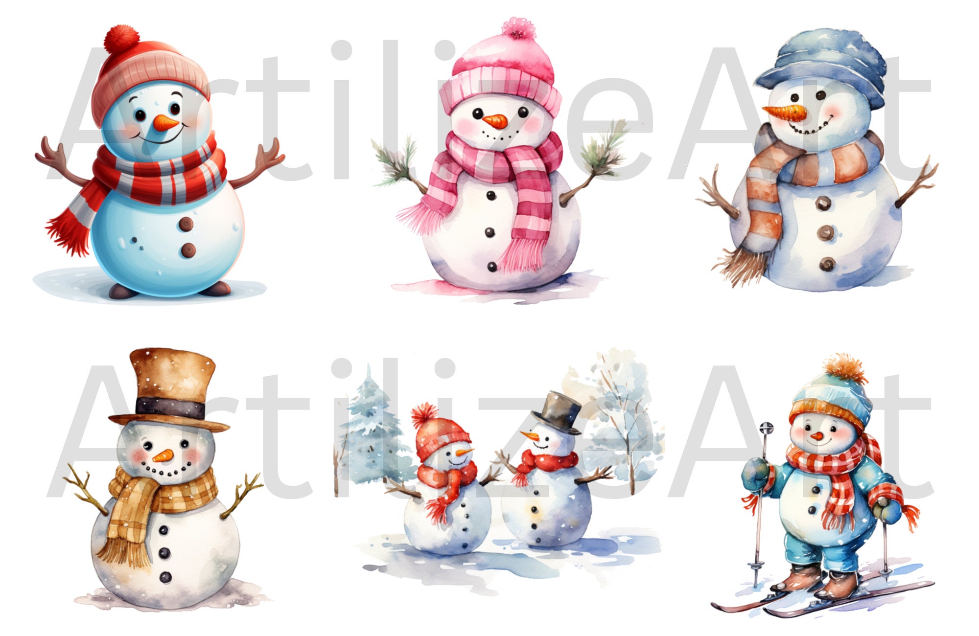 Cute Christmas Snowman Clipart Bundle Snowman Christmas Png Instant ...