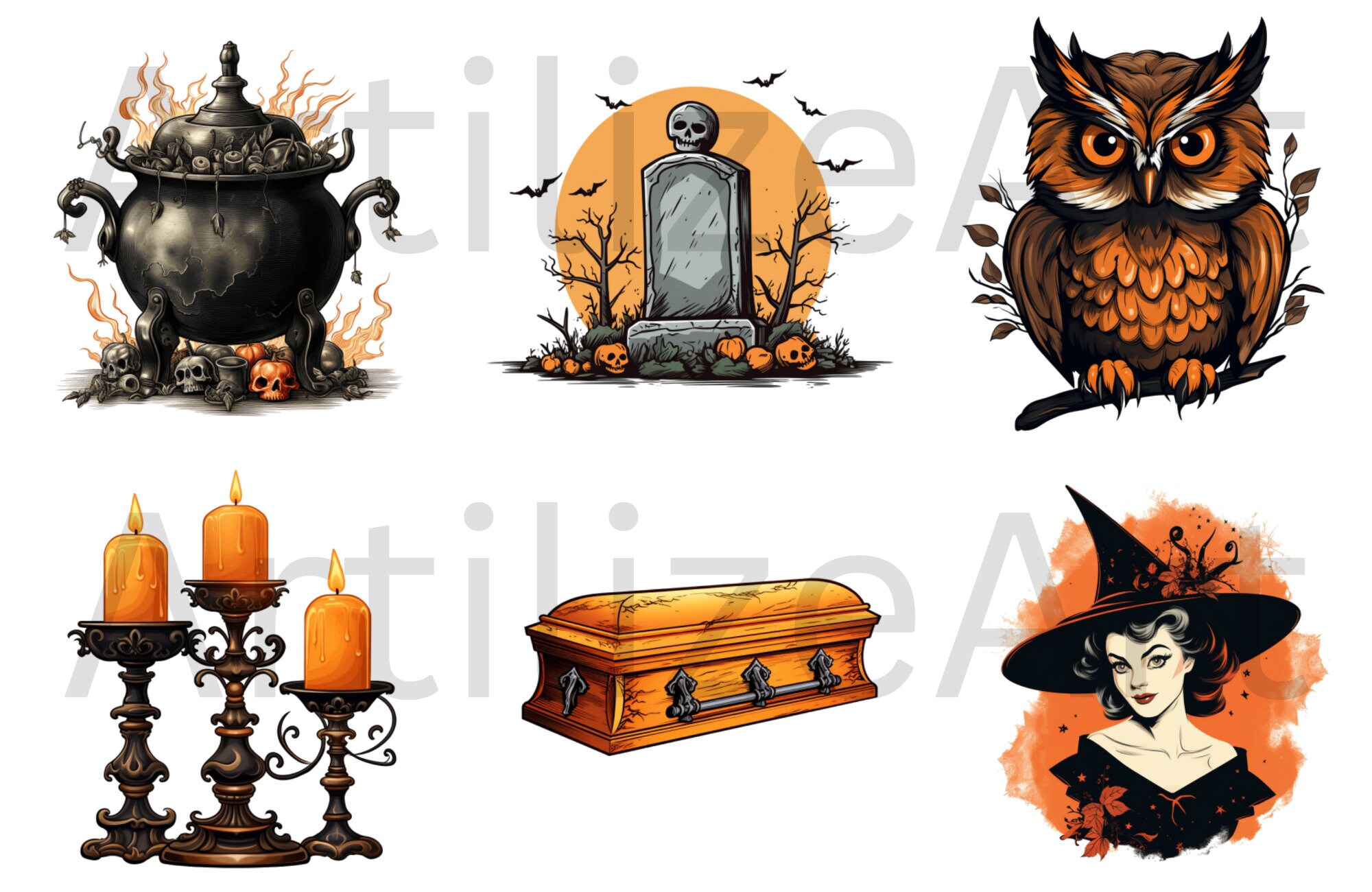Halloween Vintage Clipart Bundle - Retro Halloween Png Bundle - Junk ...