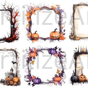 Watercolor Halloween Frames Clipart - Halloween Watercolor PNG Format ...