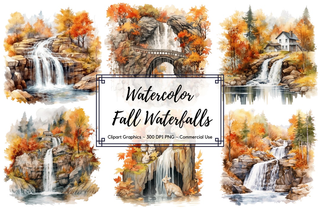 Watercolor Fall Waterfalls Clipart - Autumn Watercolor PNG Format ...