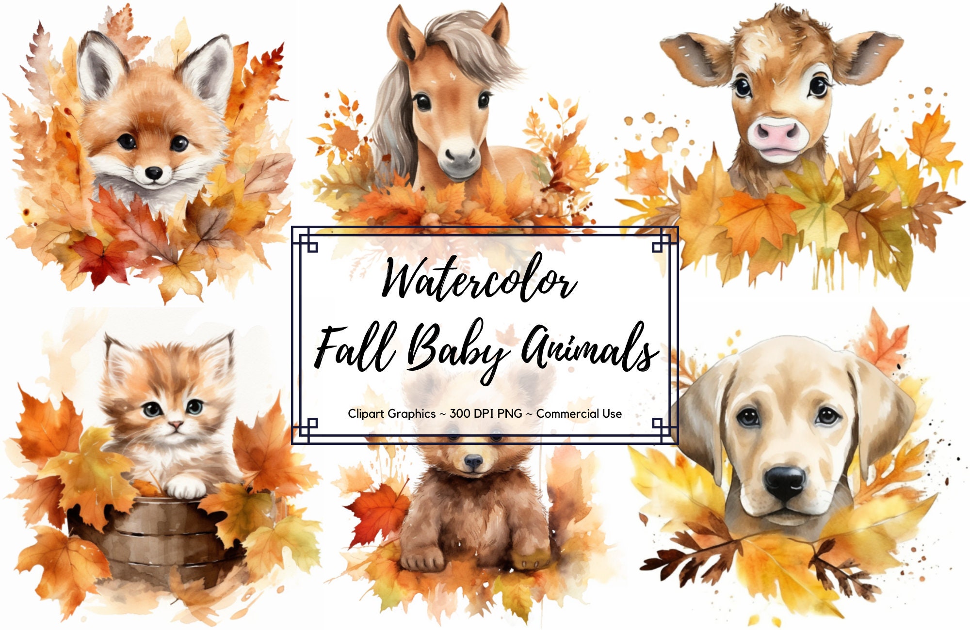 Watercolor Fall Baby Animals Clipart - Autumn Png - Instant Download ...