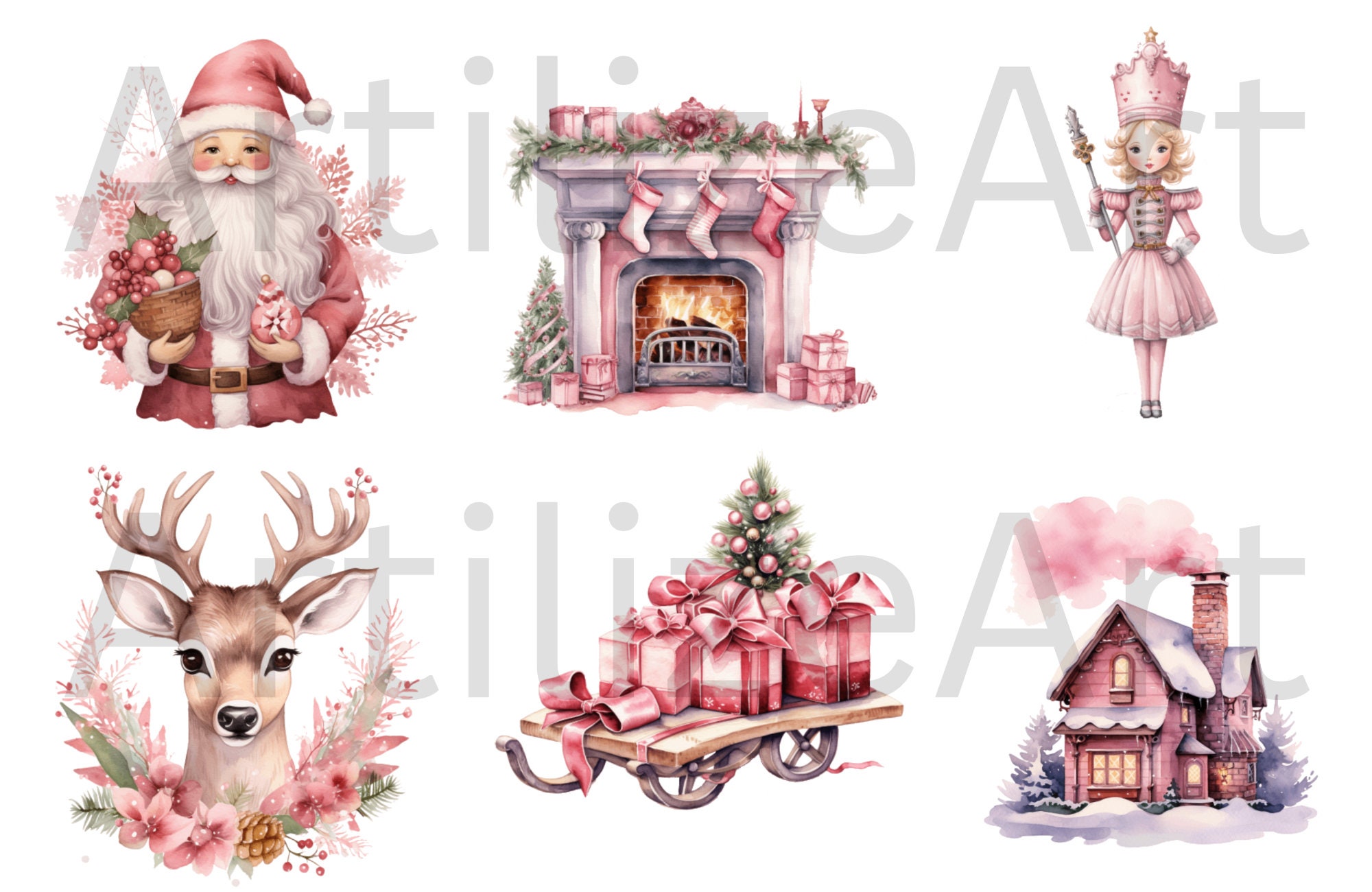 Pink Christmas Clipart Bundle Christmas Pink Png Transparent Background ...