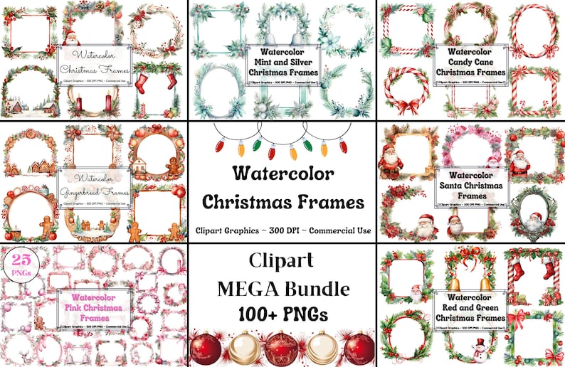Watercolor Christmas Frames Clipart Bundle - Frames Christmas Bundle ...