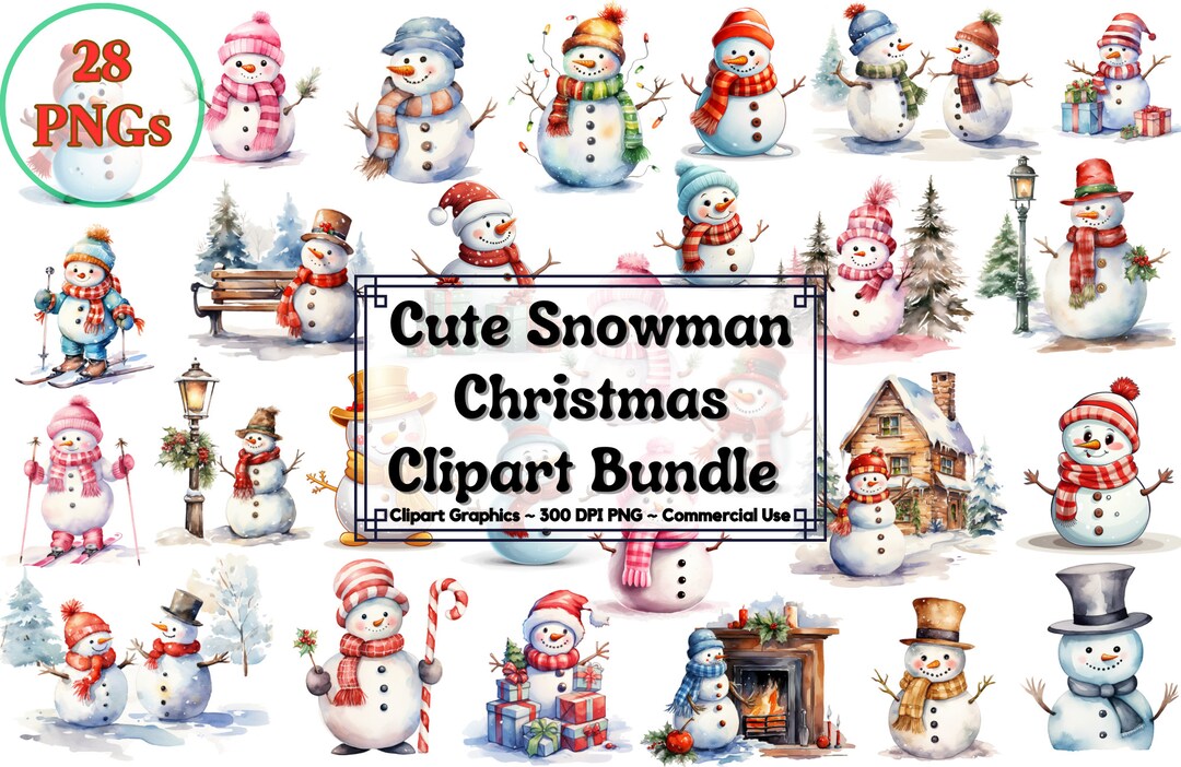 Cute Christmas Snowman Clipart Bundle - Snowman Christmas Png - Instant ...