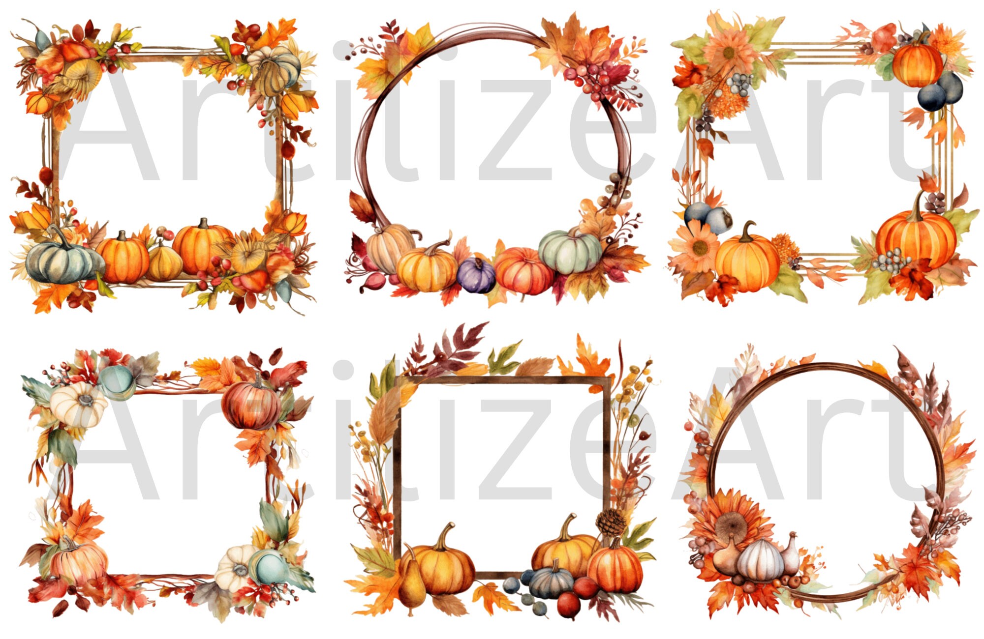 Watercolor Thanksgiving Frames Clipart - Thanksgiving Png Bundle ...