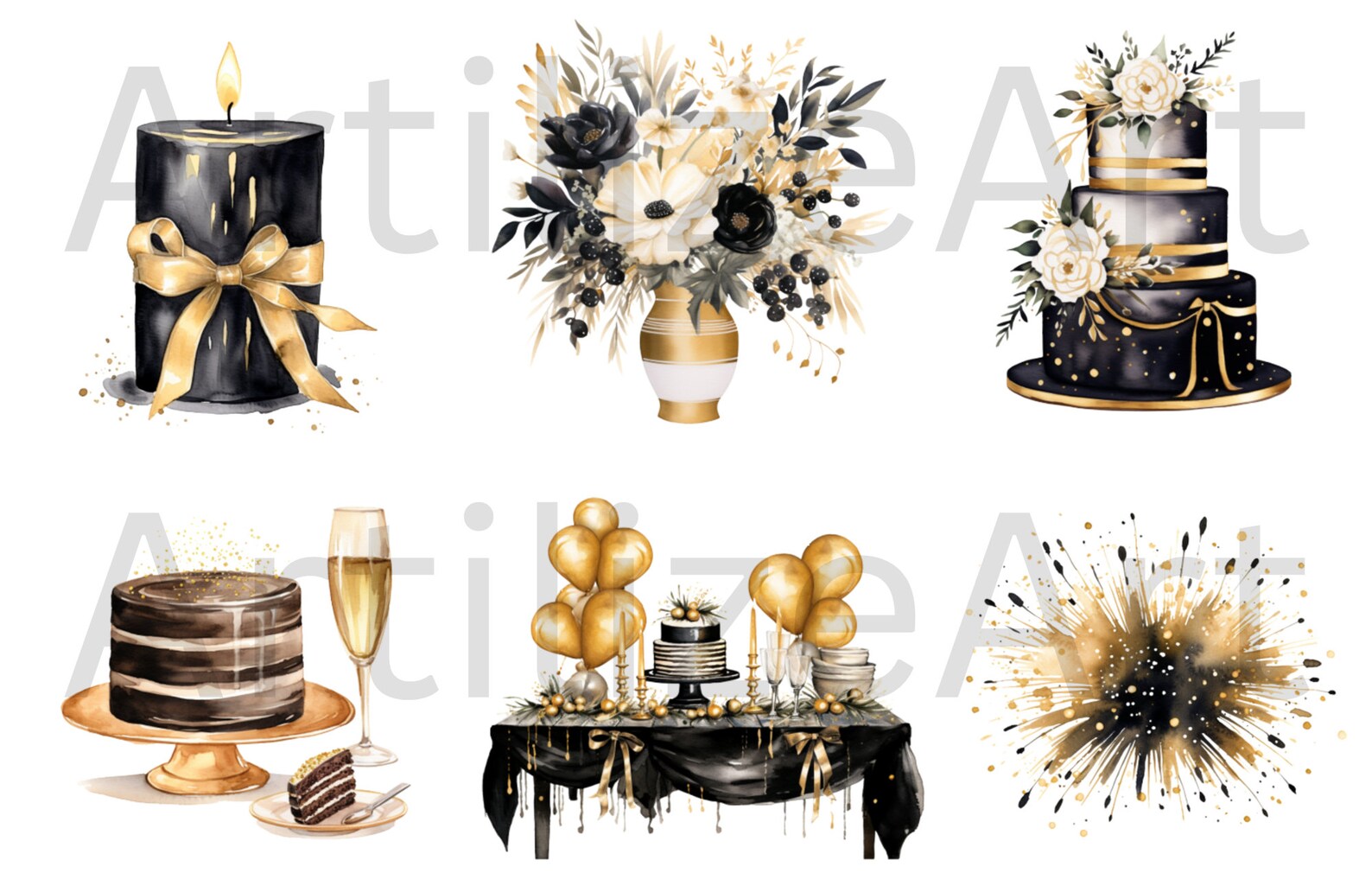 Watercolor New Years Clipart Bundle New Year Png Transparent Background ...