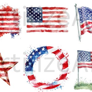Watercolor Patriotic Clipart Bundle - America Watercolor PNG Format ...
