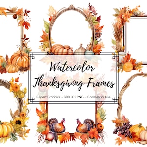 Watercolor Thanksgiving Frames Clipart - Thanksgiving Png Bundle ...