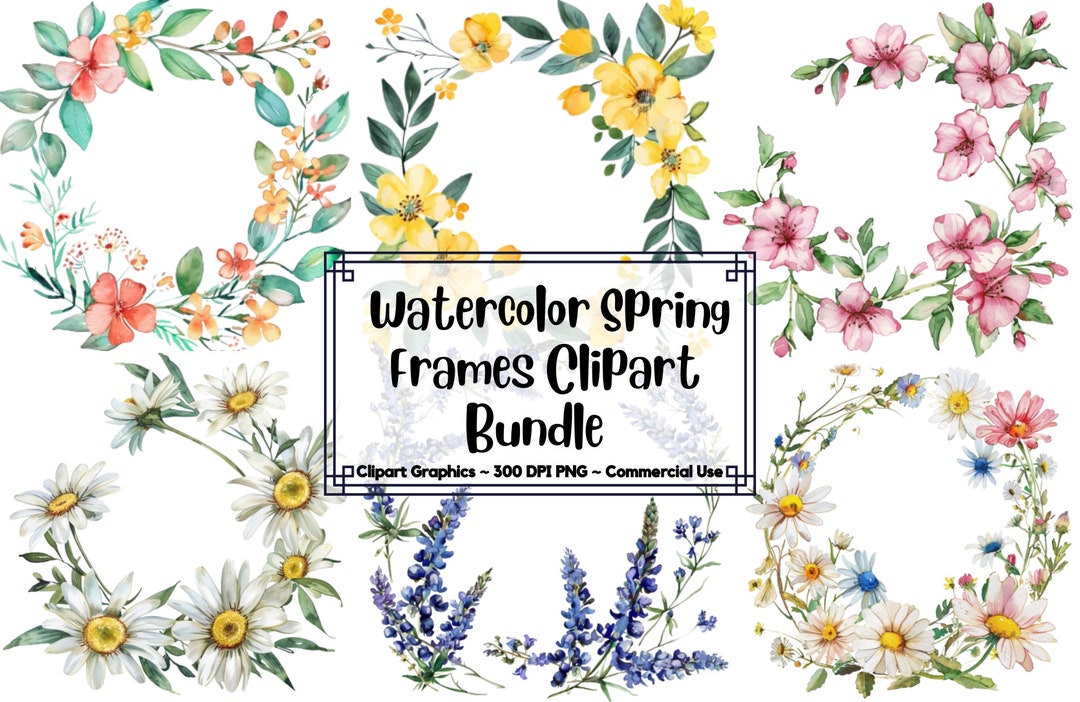 Watercolor Spring Frames Clipart - Spring Png - Instant Download ...