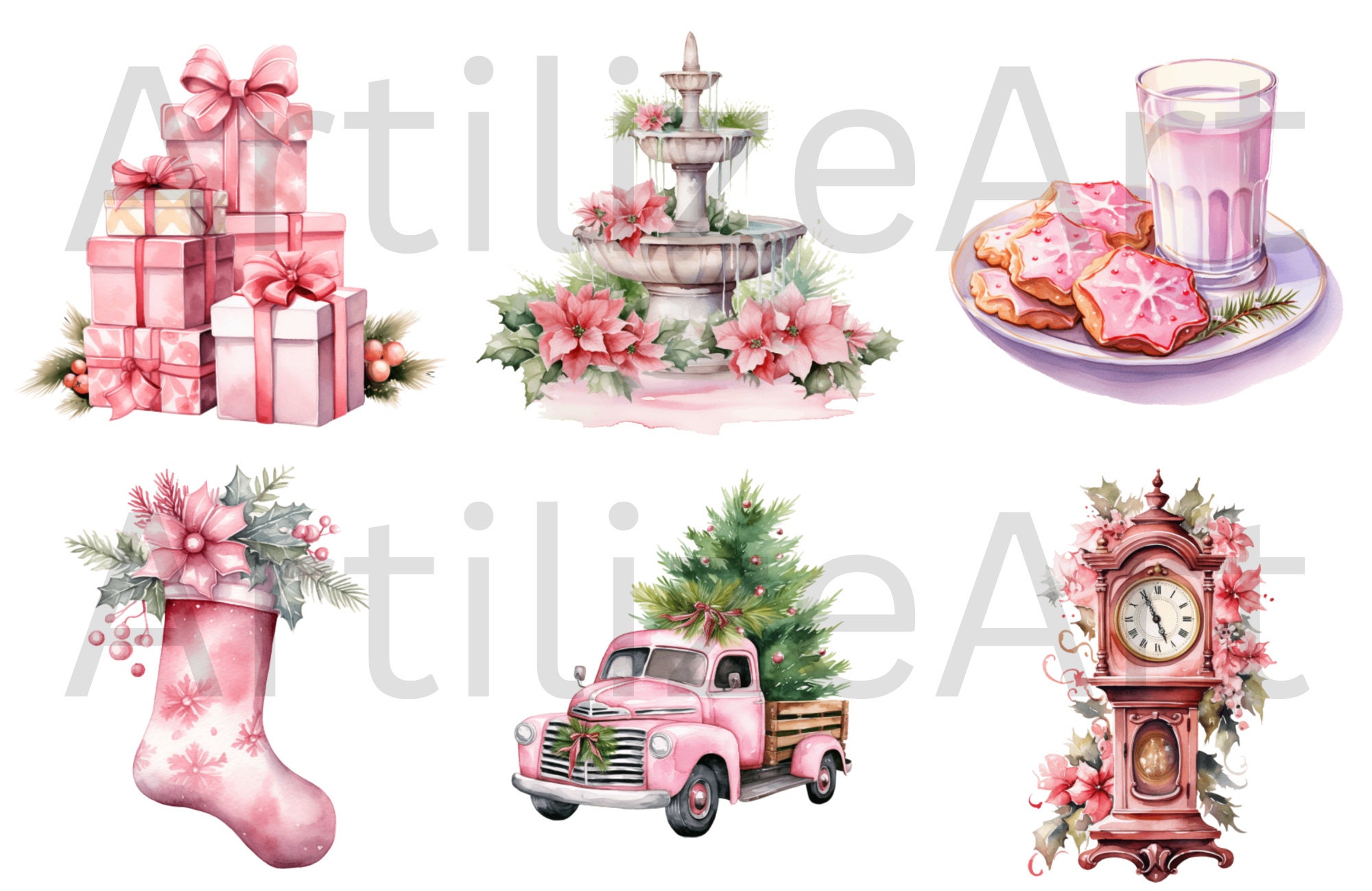 Pink Christmas Clipart Bundle Christmas Pink Png Transparent Background ...