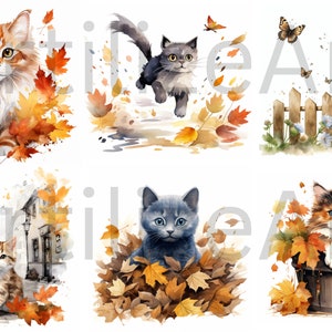 Watercolor Fall Cats Clipart - Autumn Watercolor - 25 Pngs - PNG Format ...