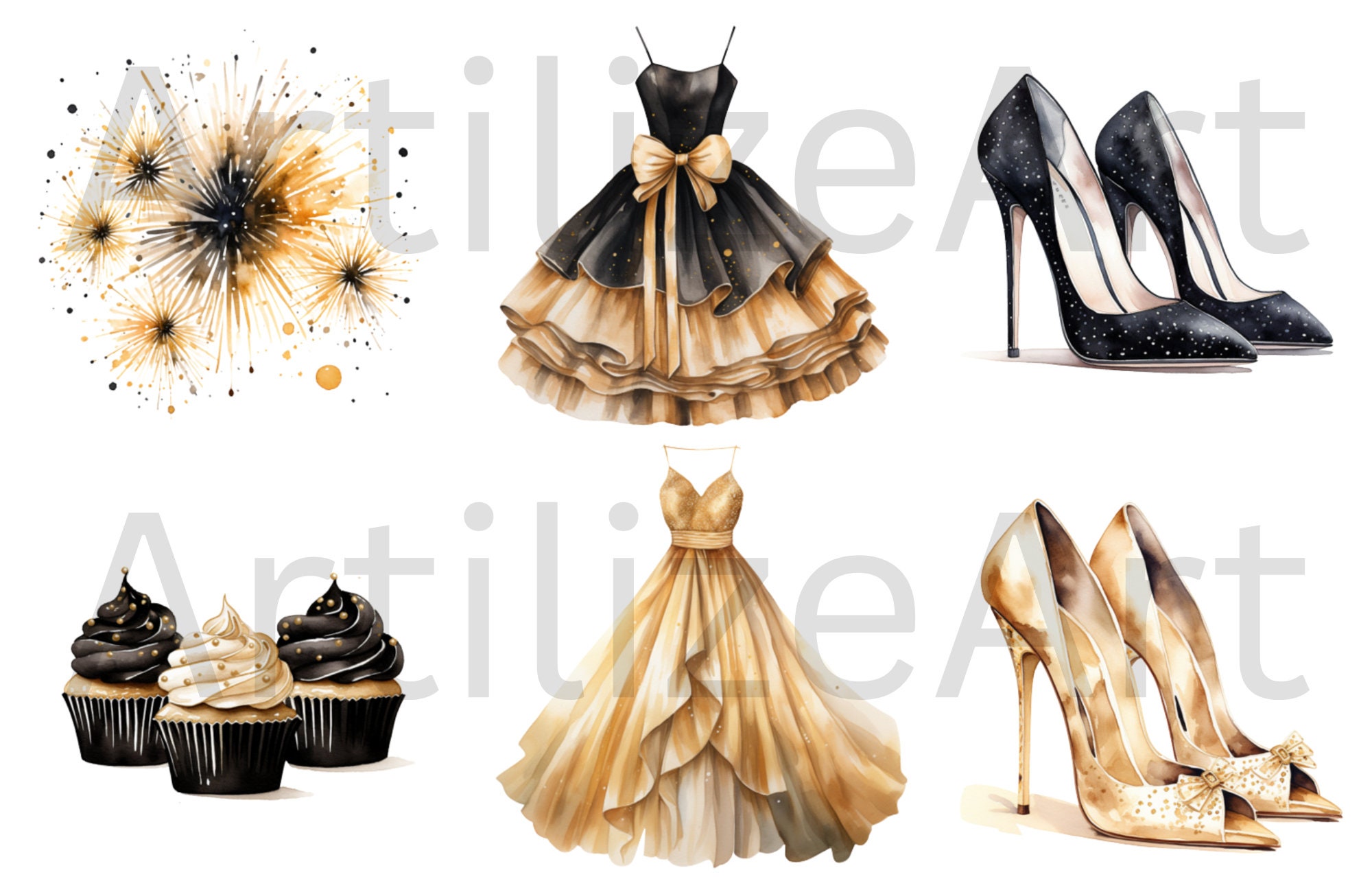 Watercolor New Years Clipart Bundle New Year Png Transparent Background ...