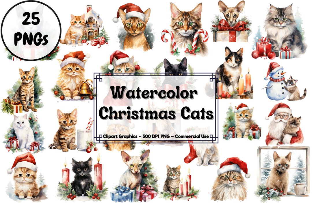 Christmas Cats Clipart Bundle - Cat Christmas Transparent Background ...