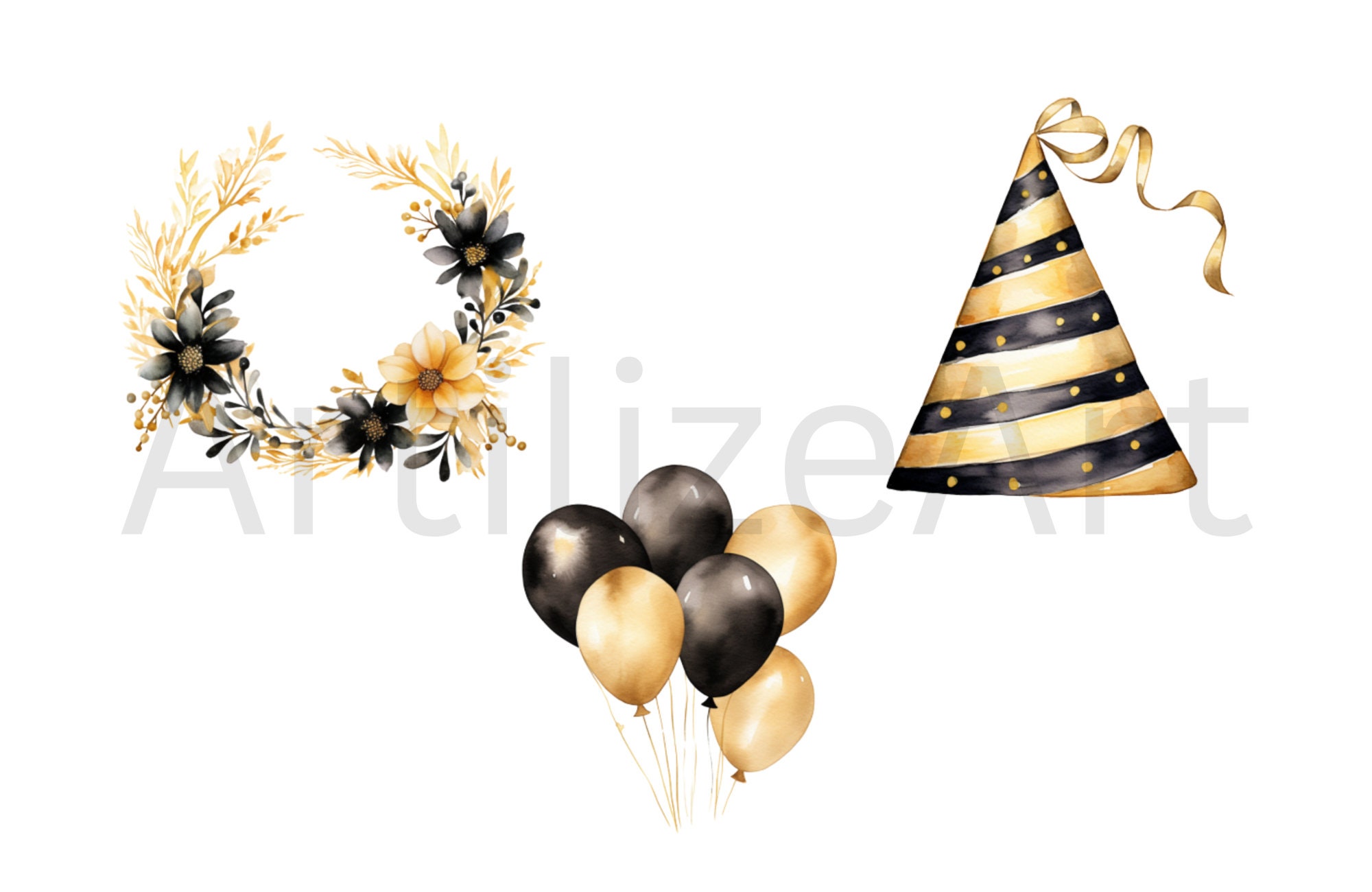 Watercolor New Years Clipart Bundle New Year Png Transparent Background ...