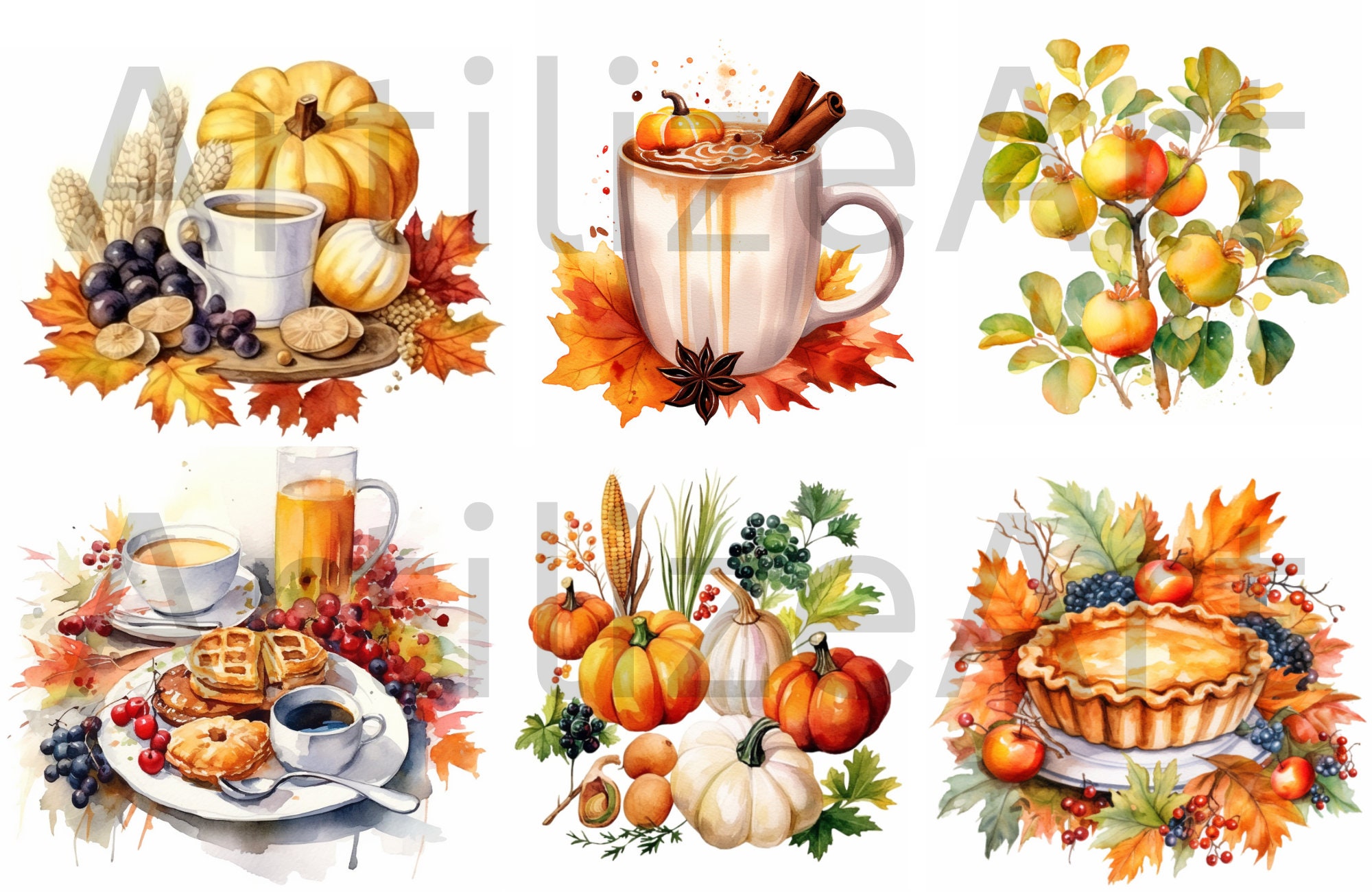 Watercolor Fall Foods Clipart - Autumn Watercolor PNG Format Instant ...