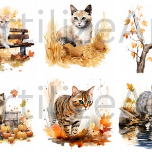 Watercolor Fall Cats Clipart - Autumn Watercolor - 25 Pngs - PNG Format ...