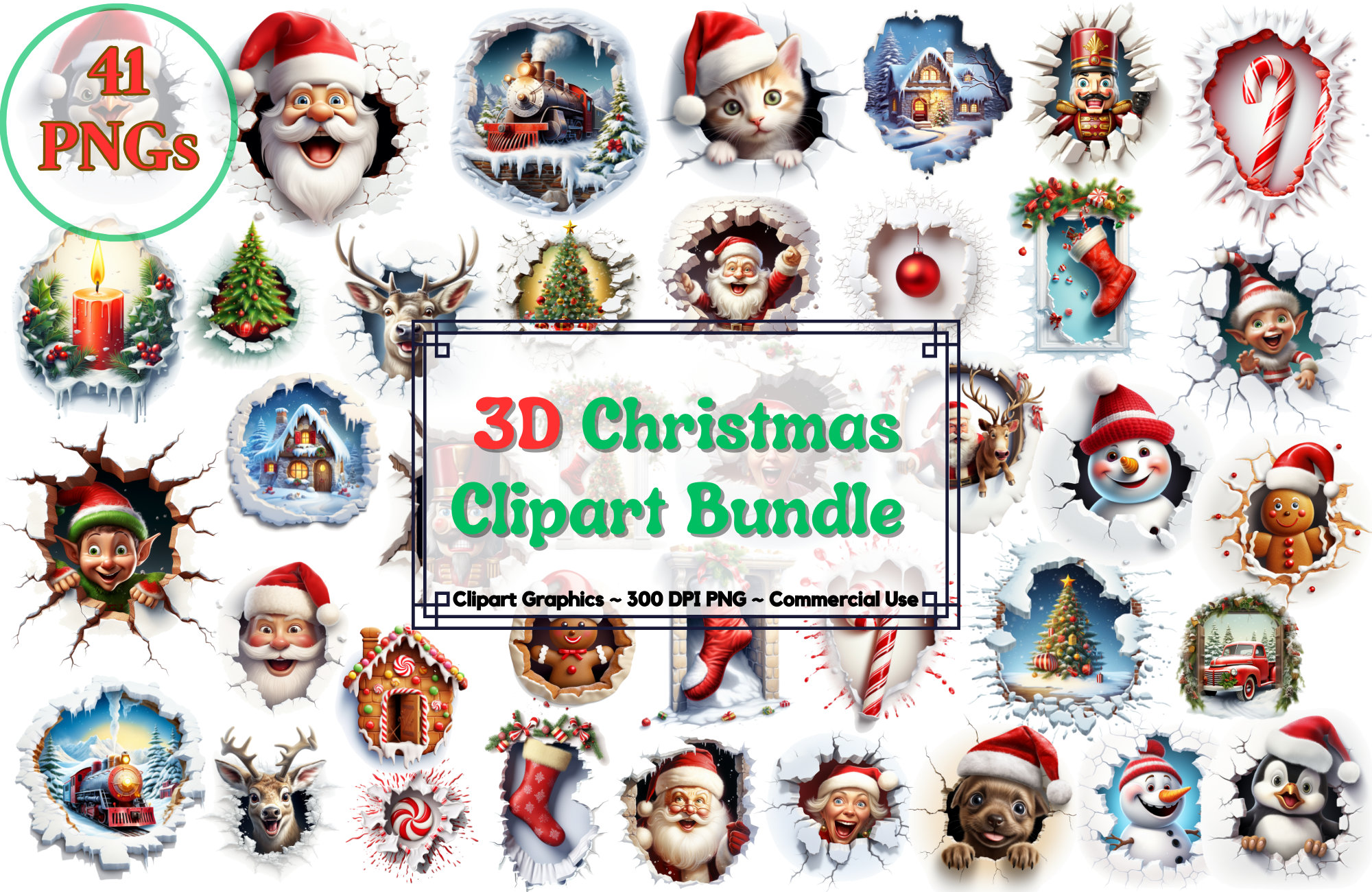 3D Christmas Clipart Bundle Christmas 3D Png Bundle Junk Journal ...