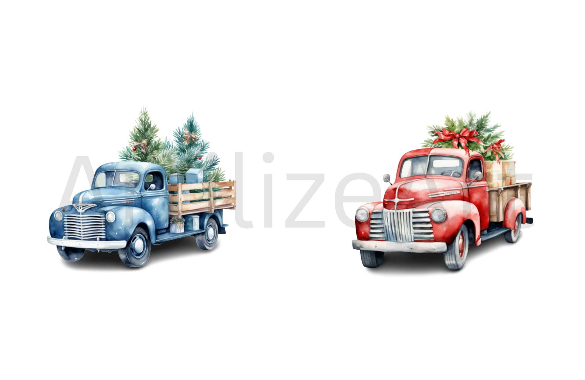 Christmas Vintage Trucks Clipart Bundle - Vintage Truck Christmas Png ...