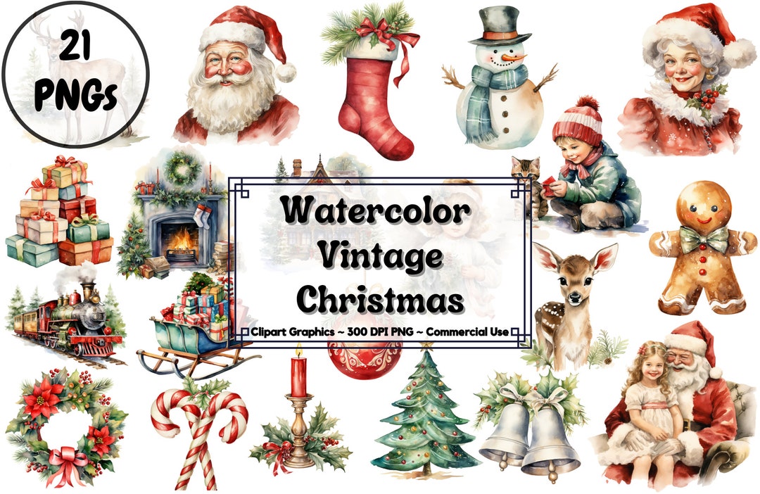 Christmas Vintage Clipart Bundle - Retro Christmas Png Bundle - Junk ...