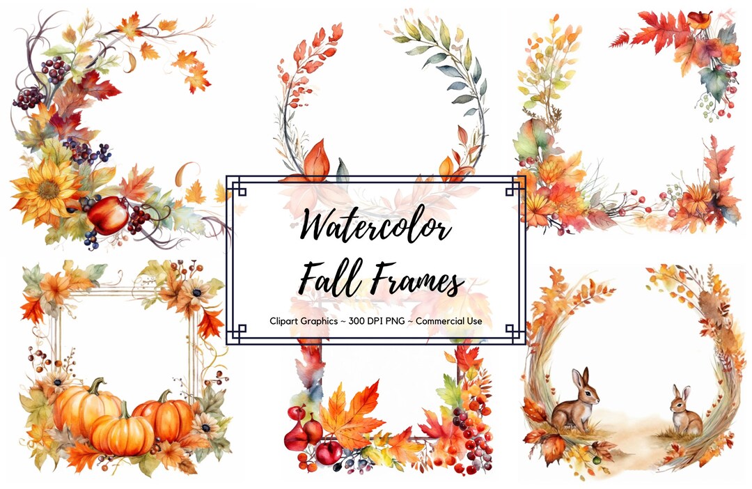 Watercolor Fall Frames Clipart Autumn Png Instant Download Commercial ...