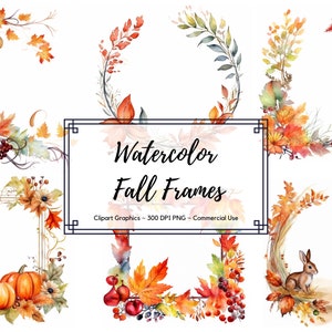 Watercolor Fall Frames Clipart Autumn Png Instant Download Commercial ...